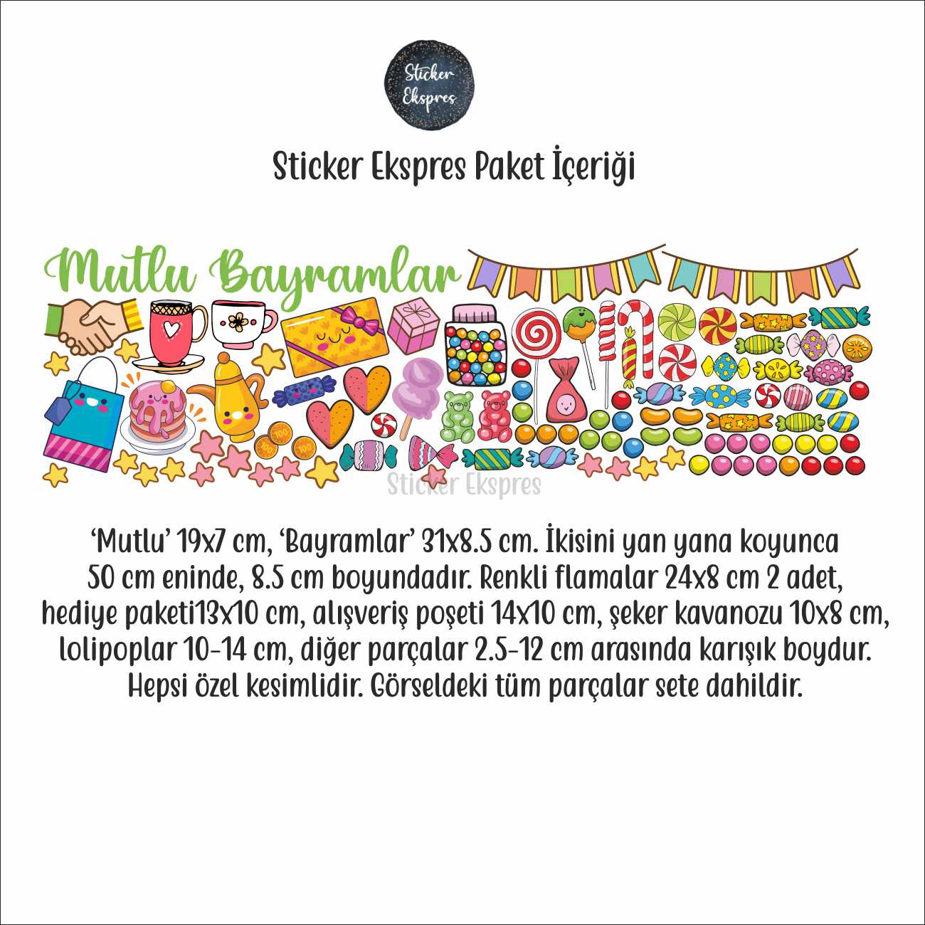 Mutlu Bayramlar Ramazan Bayramı Cam Duvar Kapı Sticker Seti