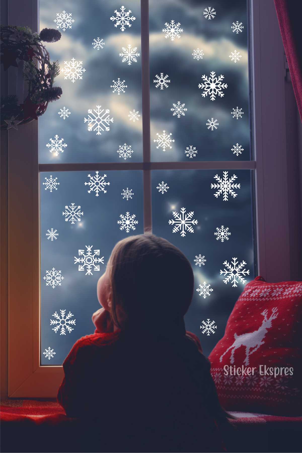 Kar Taneleri Sticker Seti - Yılbaşı Yeni Yıl Kış Cam Kapı Duvar Etiketi