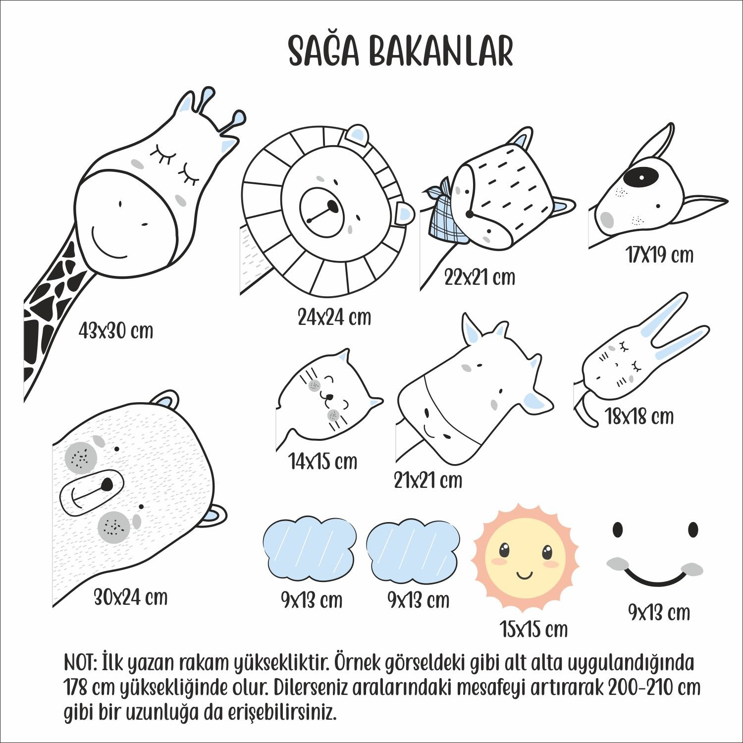 Mavili Sevimli Hayvan Arkadaşlar Sticker Set Sağa Baksın